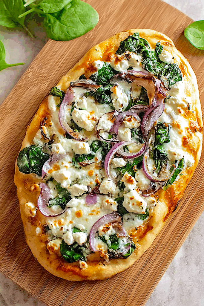 Tasty Spinach and Feta Flatbread Pizza - theamazingfood