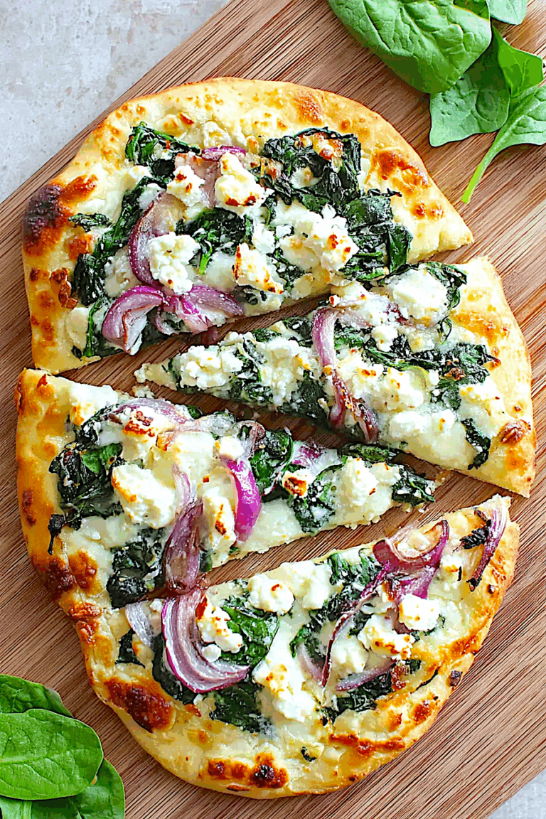 Tasty Spinach and Feta Flatbread Pizza - theamazingfood
