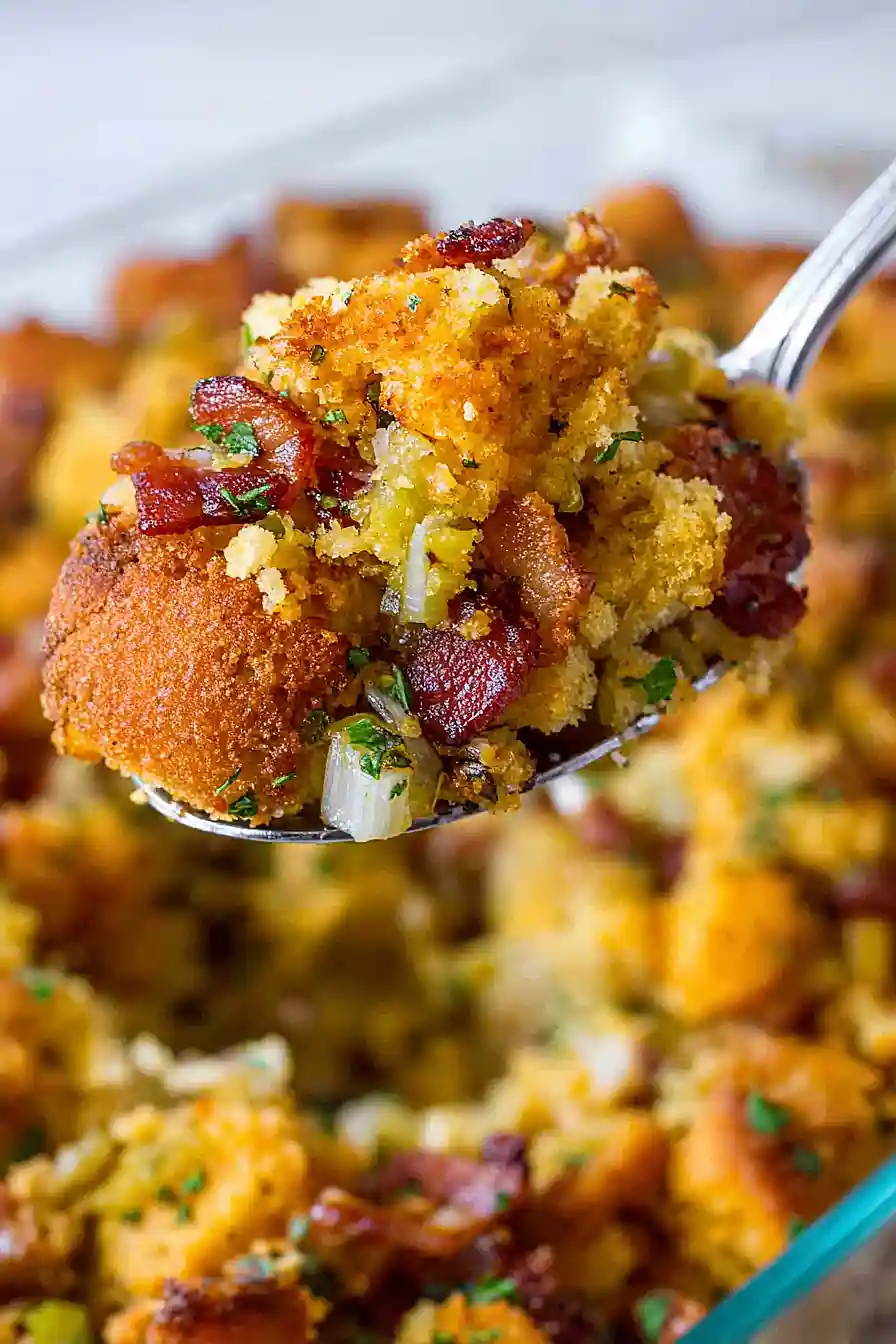 Irresistible Corn Bread Stuffing with Bacon - theamazingfood