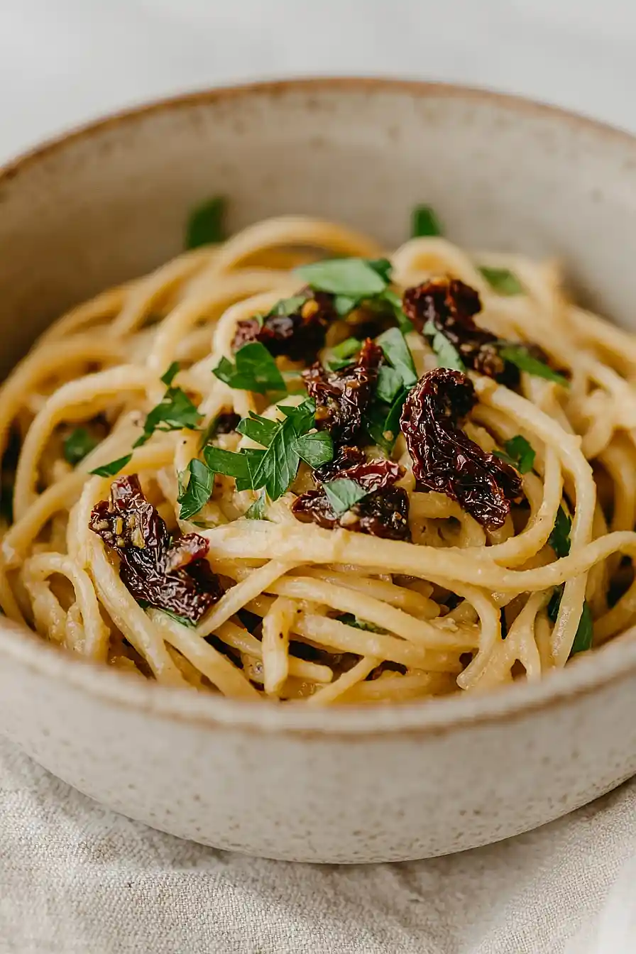 Spicy Olive Oil Pasta with Sun Dried Tomatoes - theamazingfood