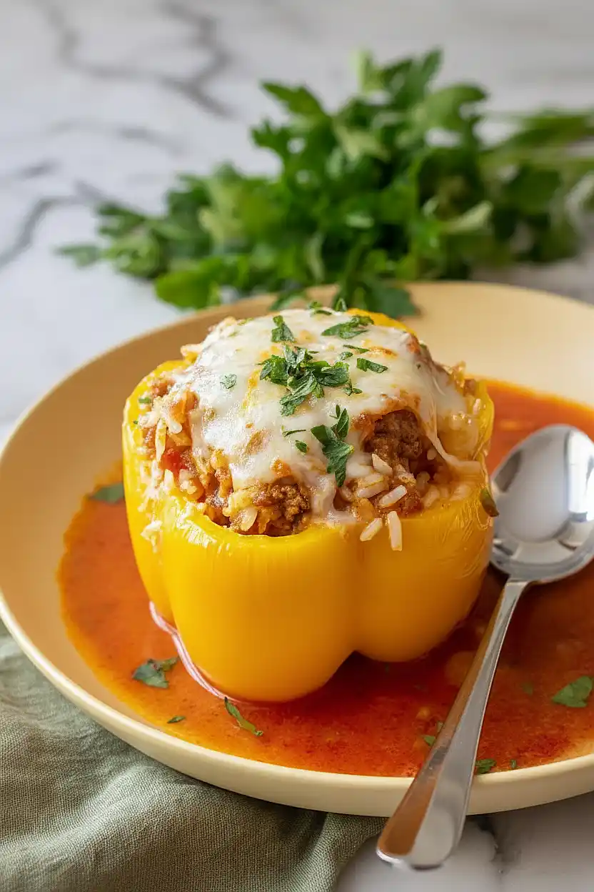 Ground Beef Stuffed Bell Peppers with Tomato Soup - theamazingfood