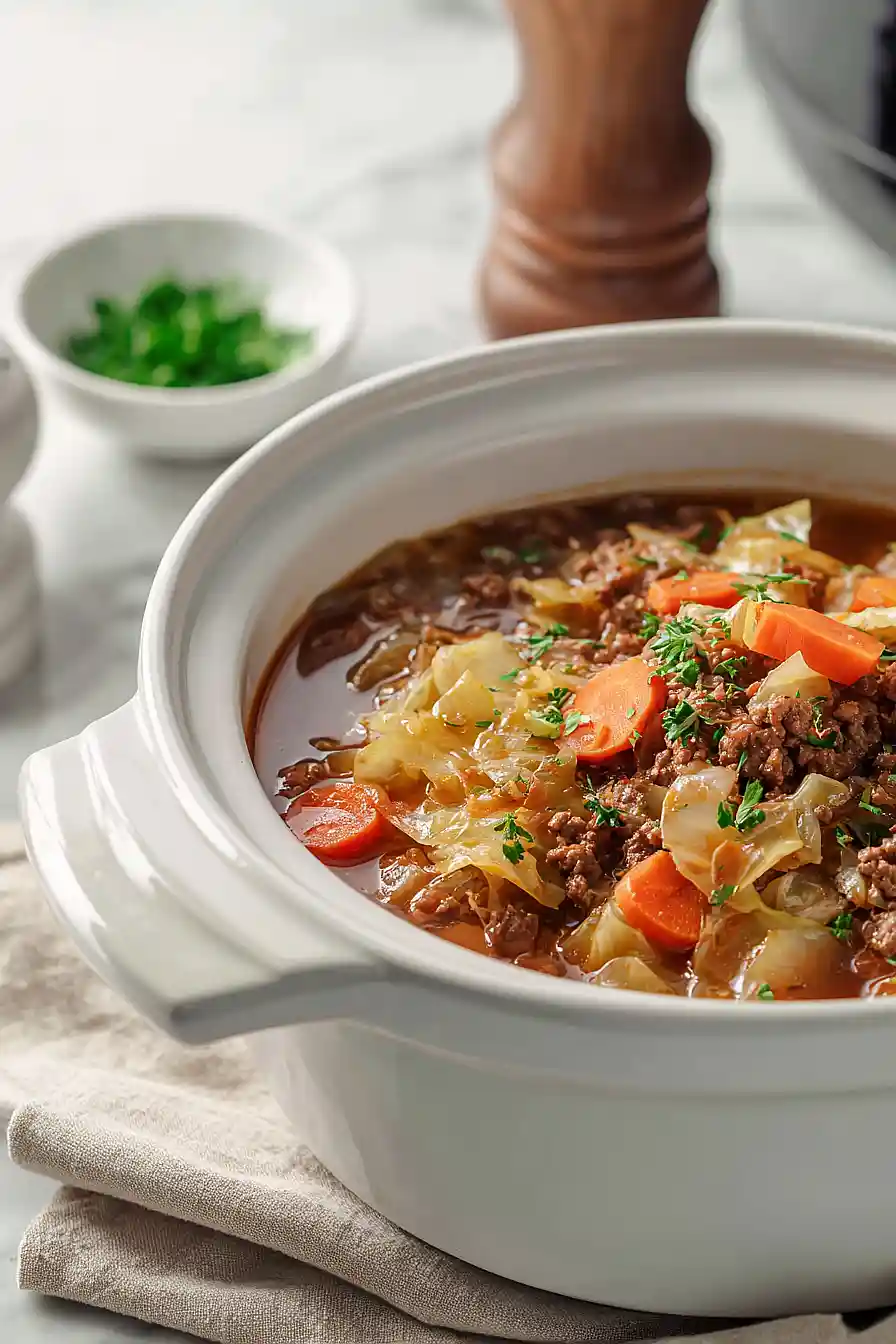 Best Slow Cooker Ground Beef and Cabbage Soup - theamazingfood
