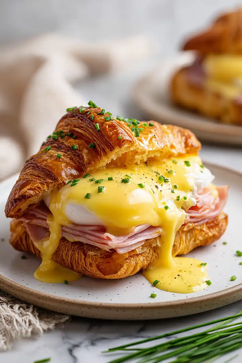 Gourmet Croissant Eggs Benedict - theamazingfood