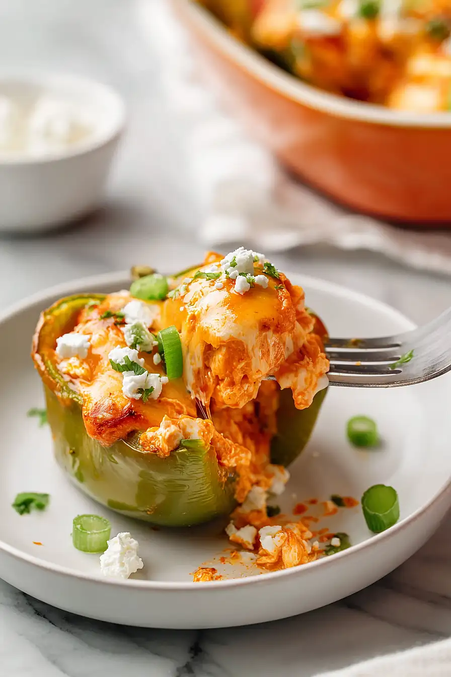 Simple Buffalo Chicken Stuffed Bell Peppers - theamazingfood