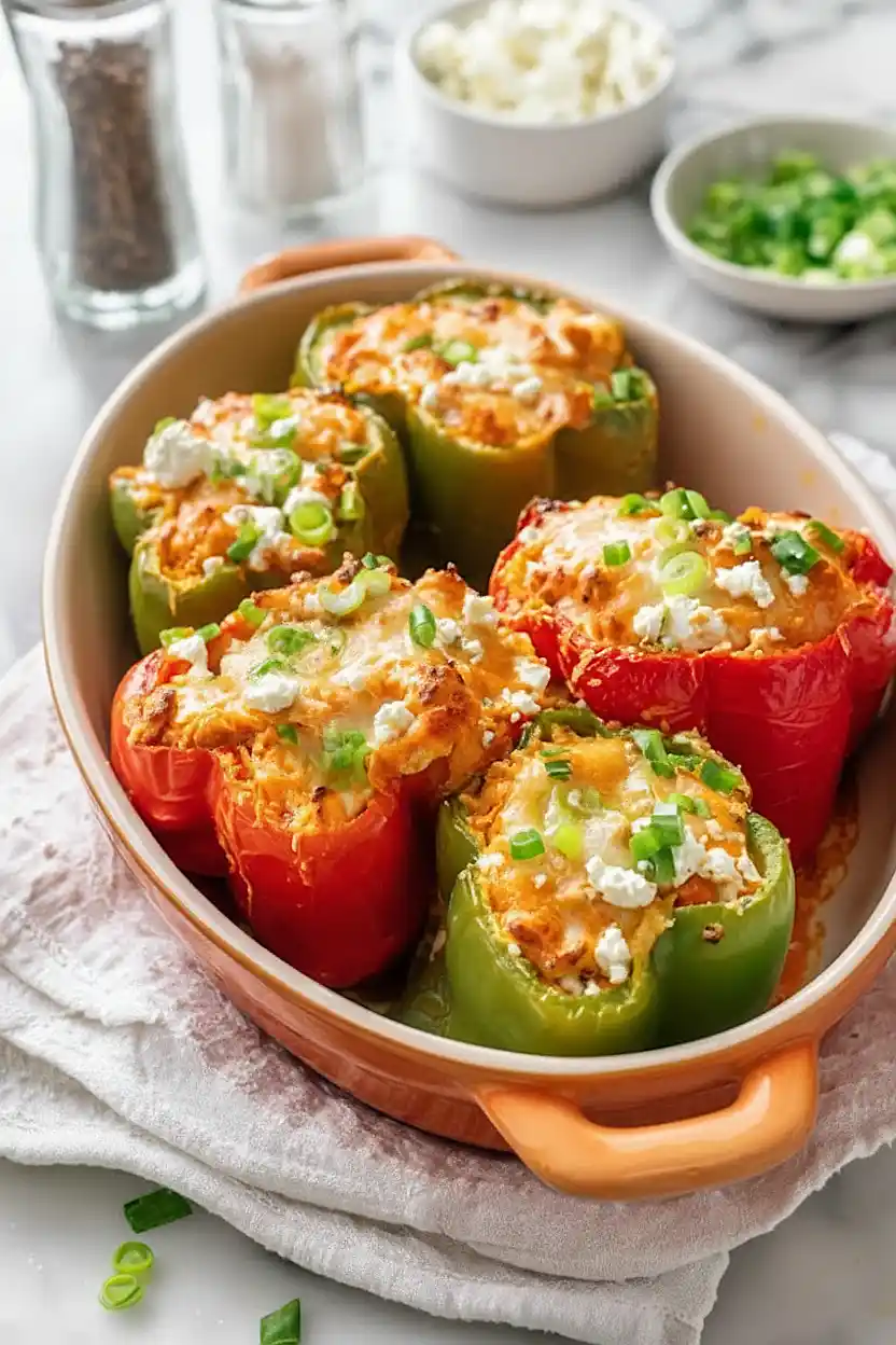 Simple Buffalo Chicken Stuffed Bell Peppers - theamazingfood