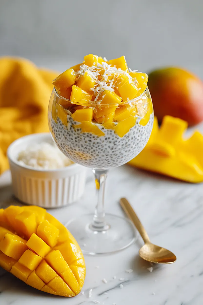 Sweet Coconut Mango Chia Seed Pudding - theamazingfood