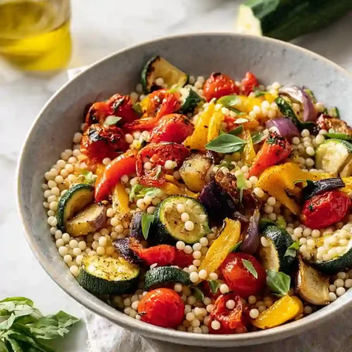 Warm Israeli Couscous Salad with Roasted Vegetables - theamazingfood